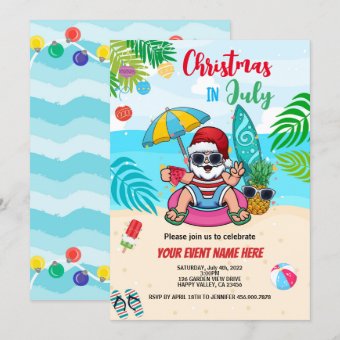 Christmas In July Santa Beach Party Kid Adult Invitation | Zazzle