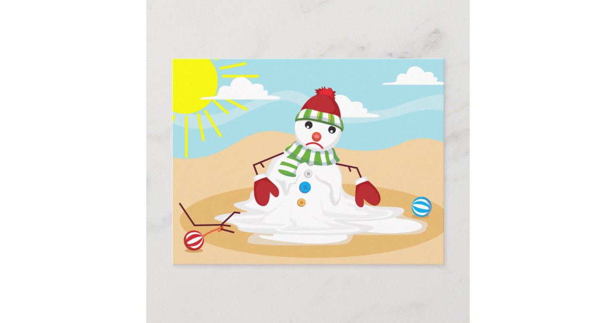 christmas in july snowman holiday postcard | Zazzle