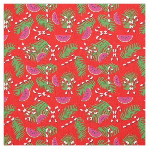 Tropical Christmas Palm Trees Fabric | Zazzle