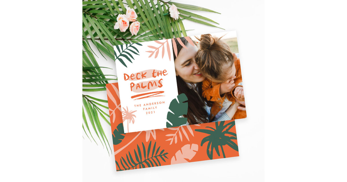 Christmas in july tropical palm tree modern photo holiday card | Zazzle