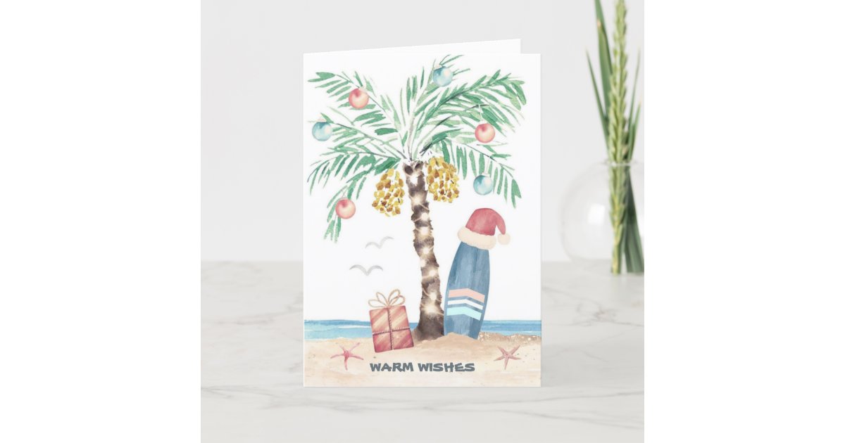 Christmas Island Palm Surf Santa Tropical Beach Holiday Card | Zazzle