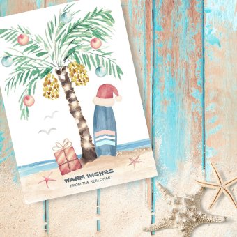 Christmas Island Surf Santa Tropical Beach Holiday Card | Zazzle