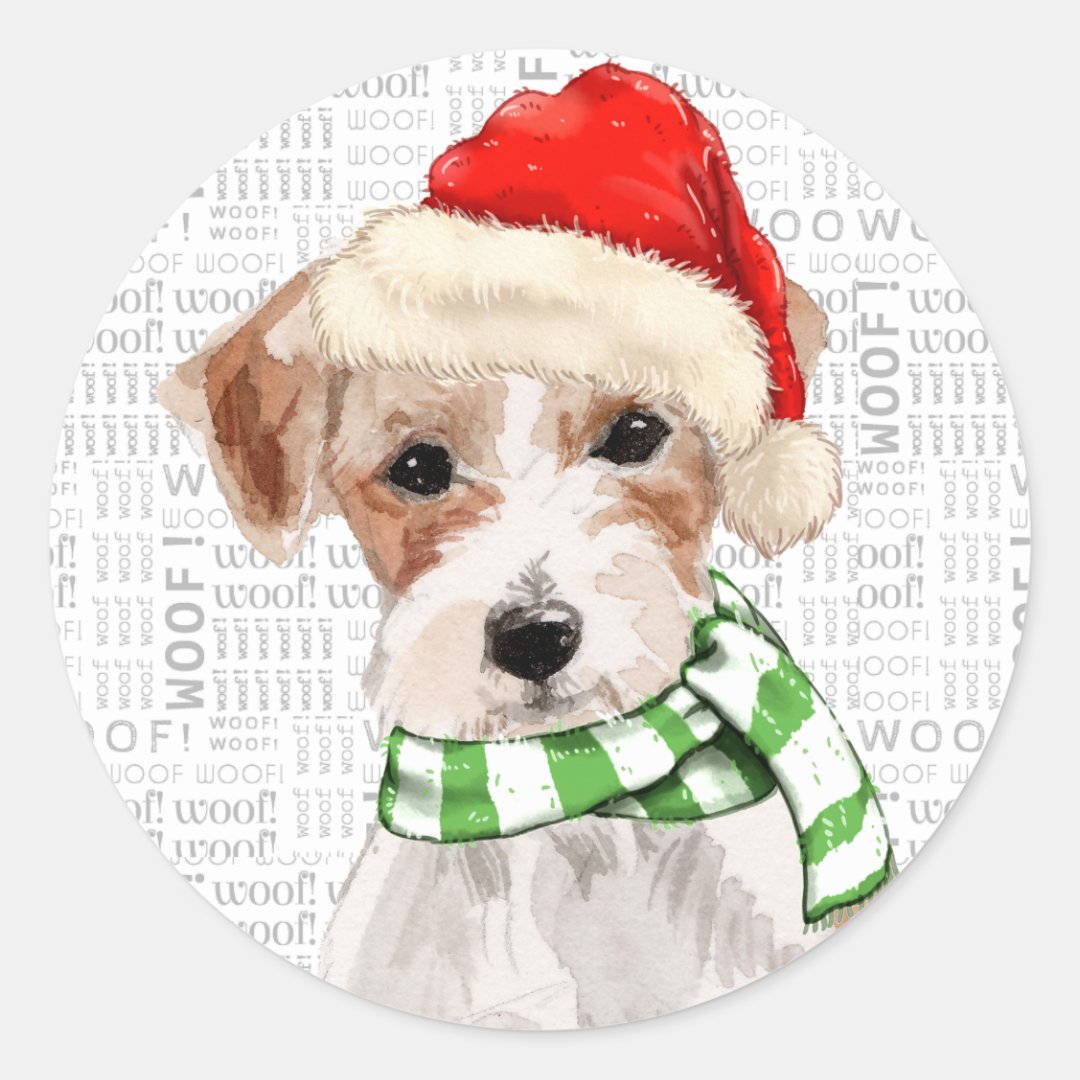 Christmas Jack Russell Terrier Dog Santa Hat Classic Round Sticker | Zazzle