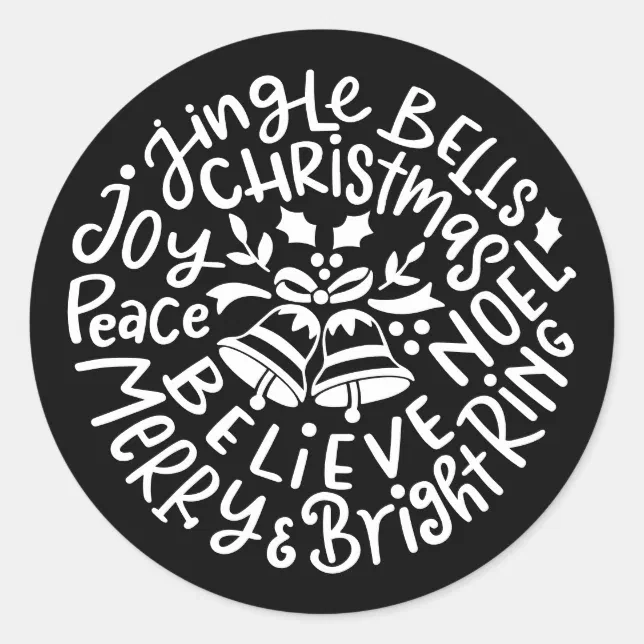 Christmas Jingle Bells Peace Joy Merry Bright Noel Classic Round ...