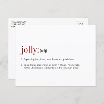 Christmas Jolly Definition Holiday Postcard | Zazzle