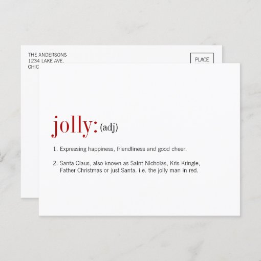 Christmas Jolly Definition Holiday Postcard | Zazzle