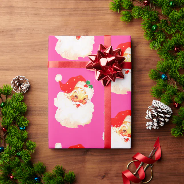 Christmas Jolly Santa Merry Pink Fun Wrapping Paper | Zazzle