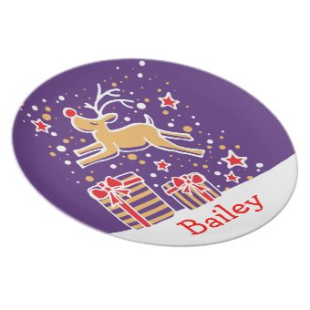 Christmas kids named reindeer plate | Zazzle