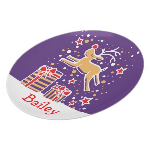 Christmas kids named reindeer plate | Zazzle