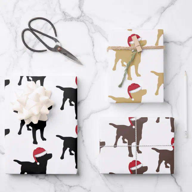 Christmas Labrador Black Yellow And Chocolate Wrapping Paper Sheets ...