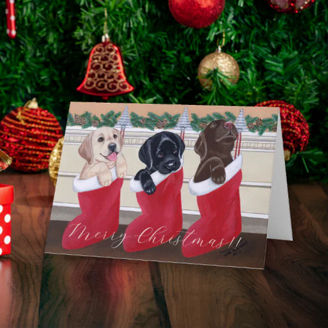Christmas Labrador Puppies Holiday Card | Zazzle