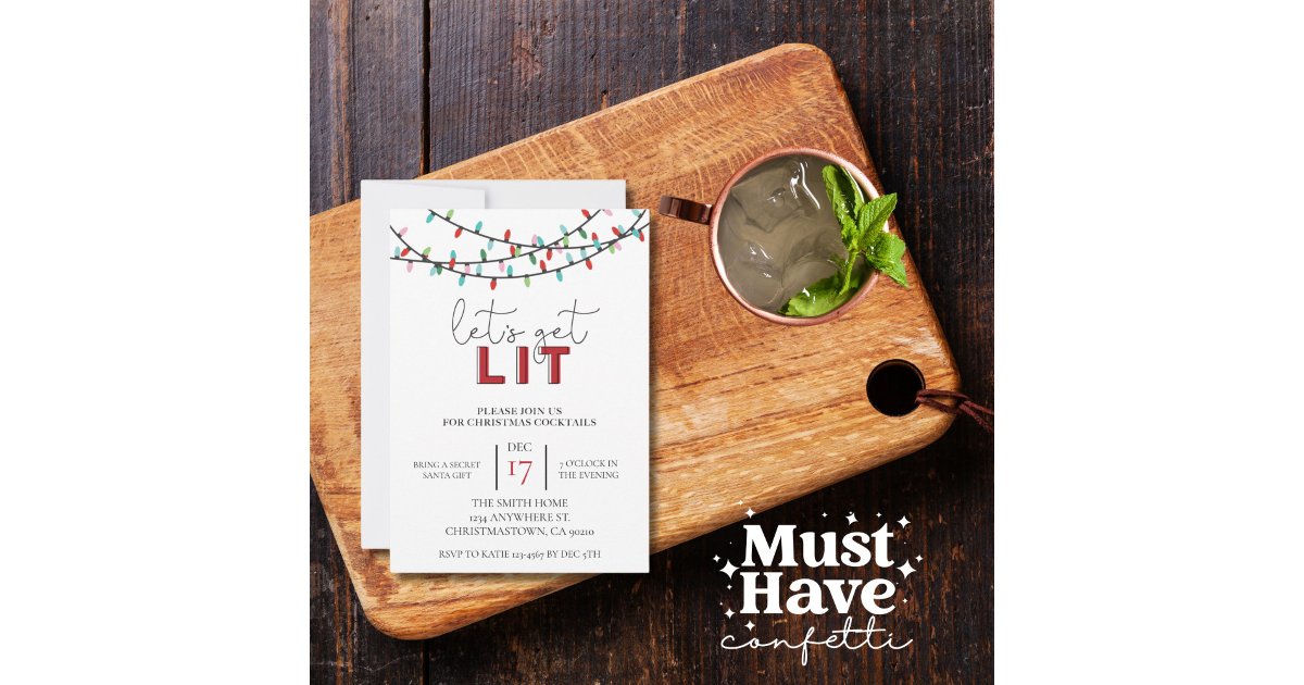 Christmas Let's Get Lit Cocktail Party Invitation | Zazzle