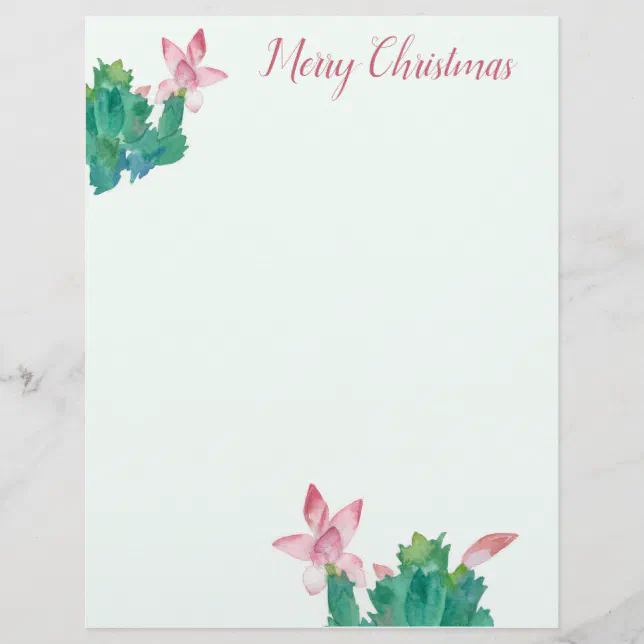 Christmas Letter Cactus Plant Holiday Writing Letterhead | Zazzle