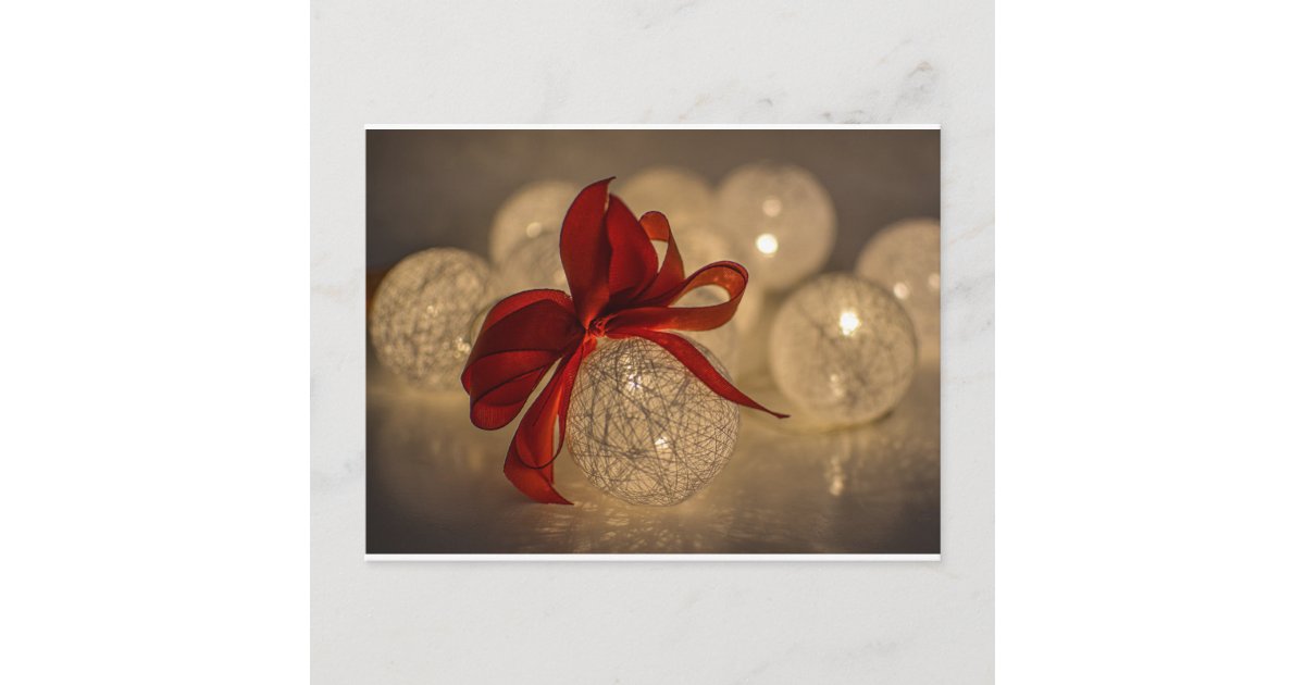 Christmas lighted ornament bauble ribbon postcard | Zazzle