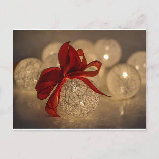 Christmas lighted ornament bauble ribbon postcard | Zazzle