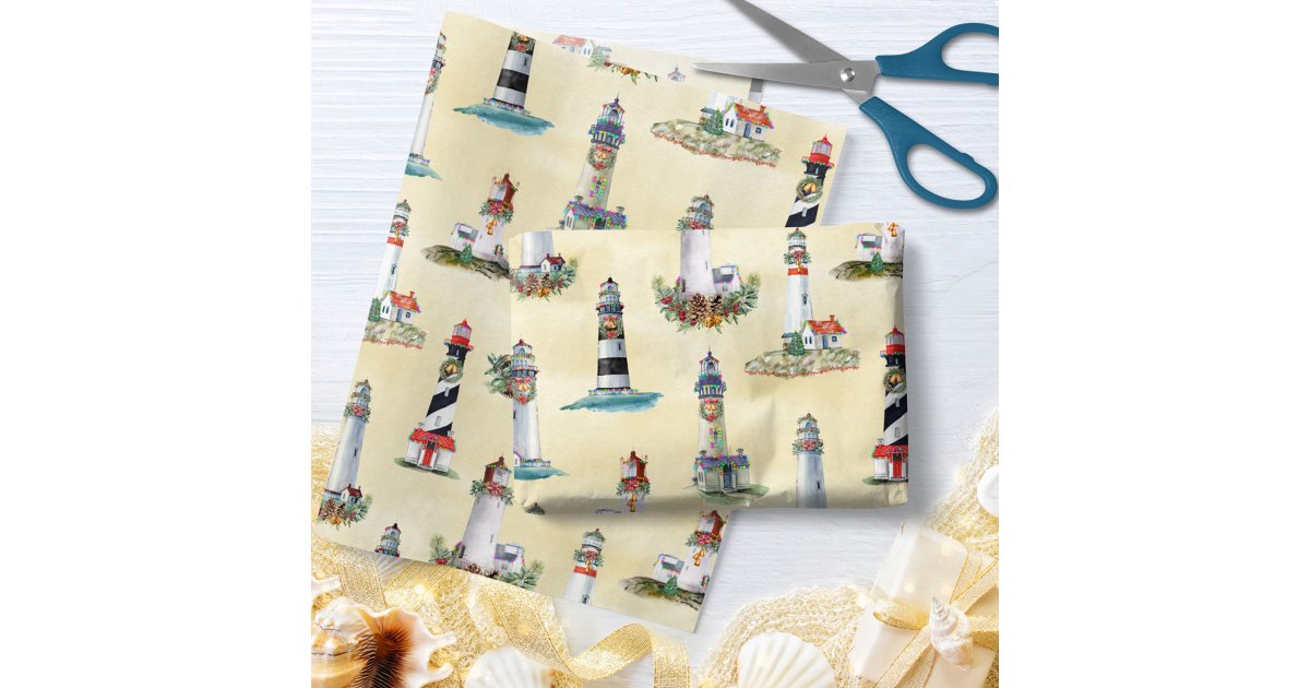 Christmas Lighthouses Nautical Beach Sand Tissue Paper | Zazzle