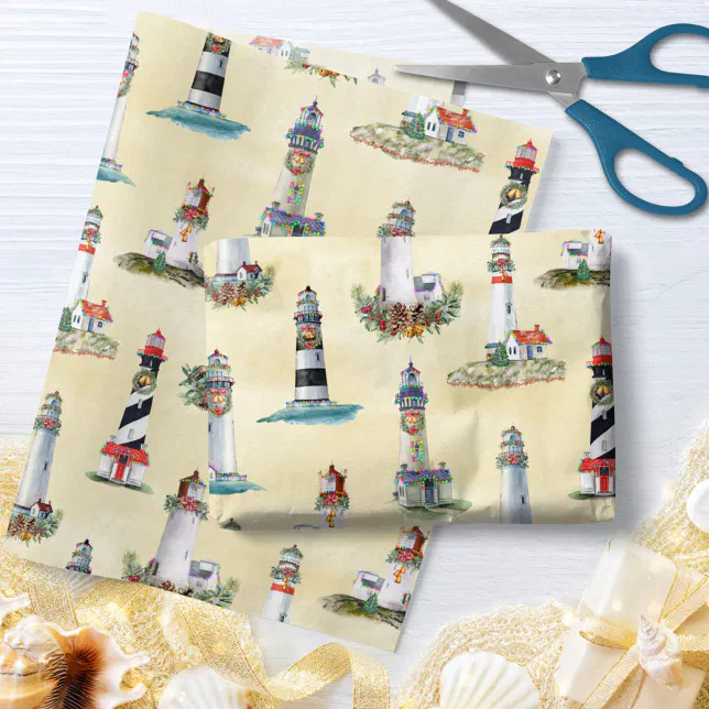 Christmas Lighthouses Nautical Beach Sand Tissue Paper | Zazzle