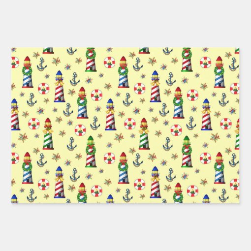 Christmas Lighthouses Nautical Wrapping Paper Sheets | Zazzle