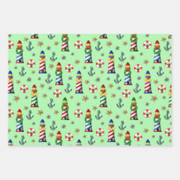 Christmas Lighthouses Nautical Wrapping Paper Sheets | Zazzle