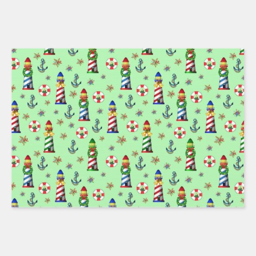 Christmas Lighthouses Nautical Wrapping Paper Sheets | Zazzle