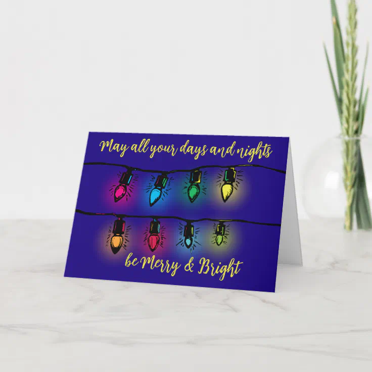 Christmas Lights Merry and Bright Woodcut Holiday Card | Zazzle