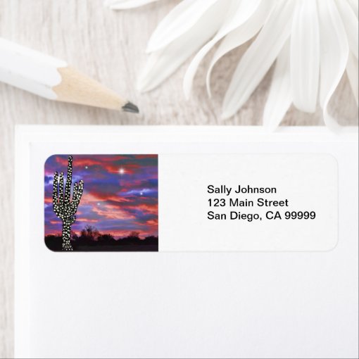 Christmas Lights on Desert Saguaro Cactus Label | Zazzle