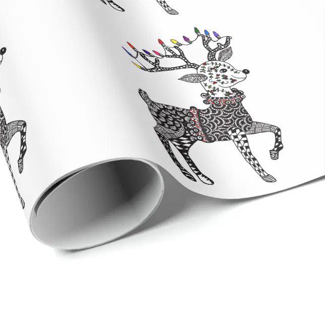 Christmas Lights Reindeer Wrapping Paper | Zazzle