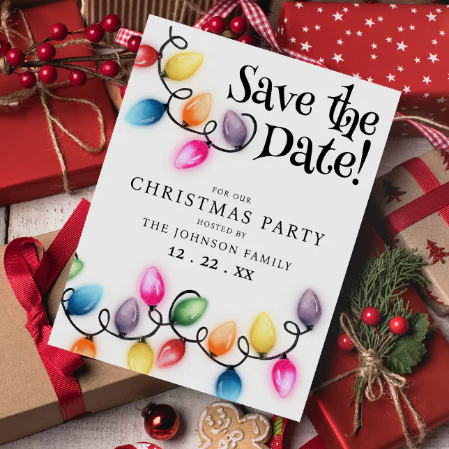 Christmas Lights Save The Date Holiday Party Postcard | Zazzle