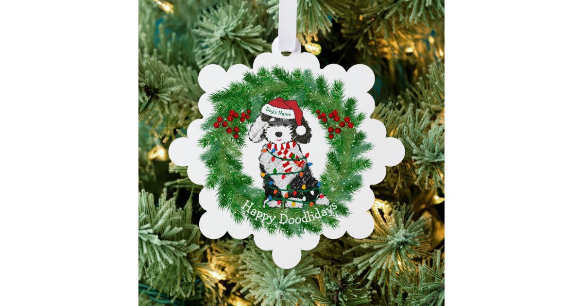 Christmas Lights Sheepadoodle Snowflake Ornament Card | Zazzle