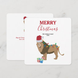 Christmas Lion Funny Animal with Santa Hat Card | Zazzle