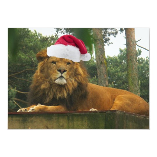 Christmas Lion Wearing Santa Hat Invitation | Zazzle.com