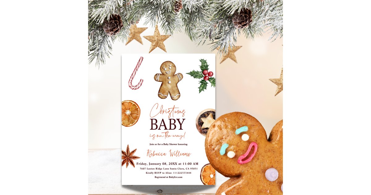 Christmas Little Gingerbread Winter Baby Shower Invitation | Zazzle