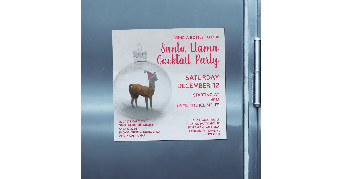 Christmas Llama Cocktail Party Magnetic Invitation | Zazzle