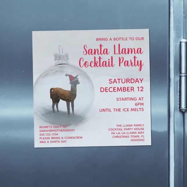 Christmas Llama Cocktail Party Magnetic Invitation | Zazzle
