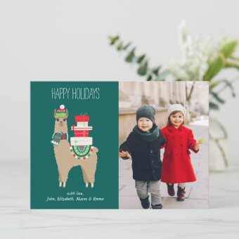 Christmas Llama Custom Photo Holiday Card | Zazzle