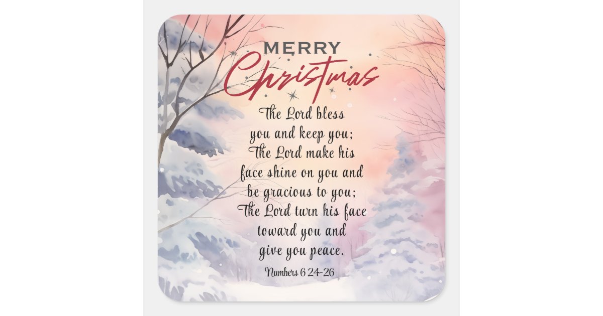Christmas Lord Bless You Bible Verse Winter Scene Square Sticker | Zazzle