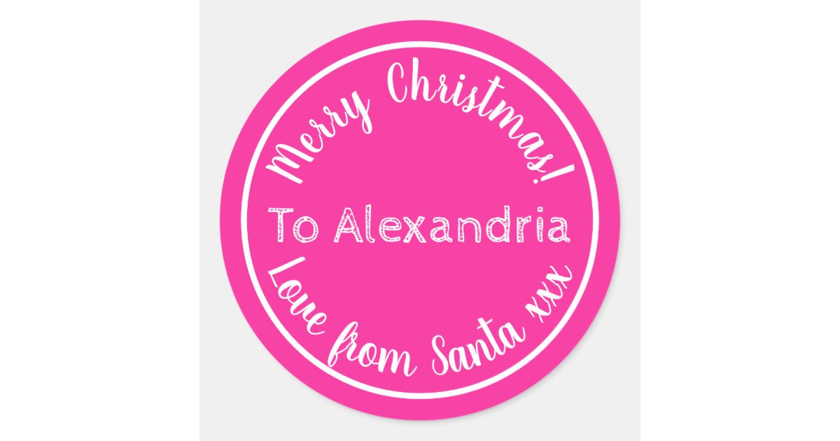 Christmas Love From Santa Personalized Hot Pink Classic Round Sticker ...