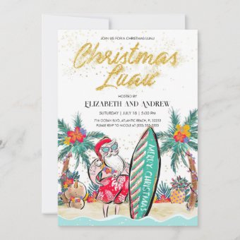 Christmas Luau Tropical Santa Invitation Card | Zazzle