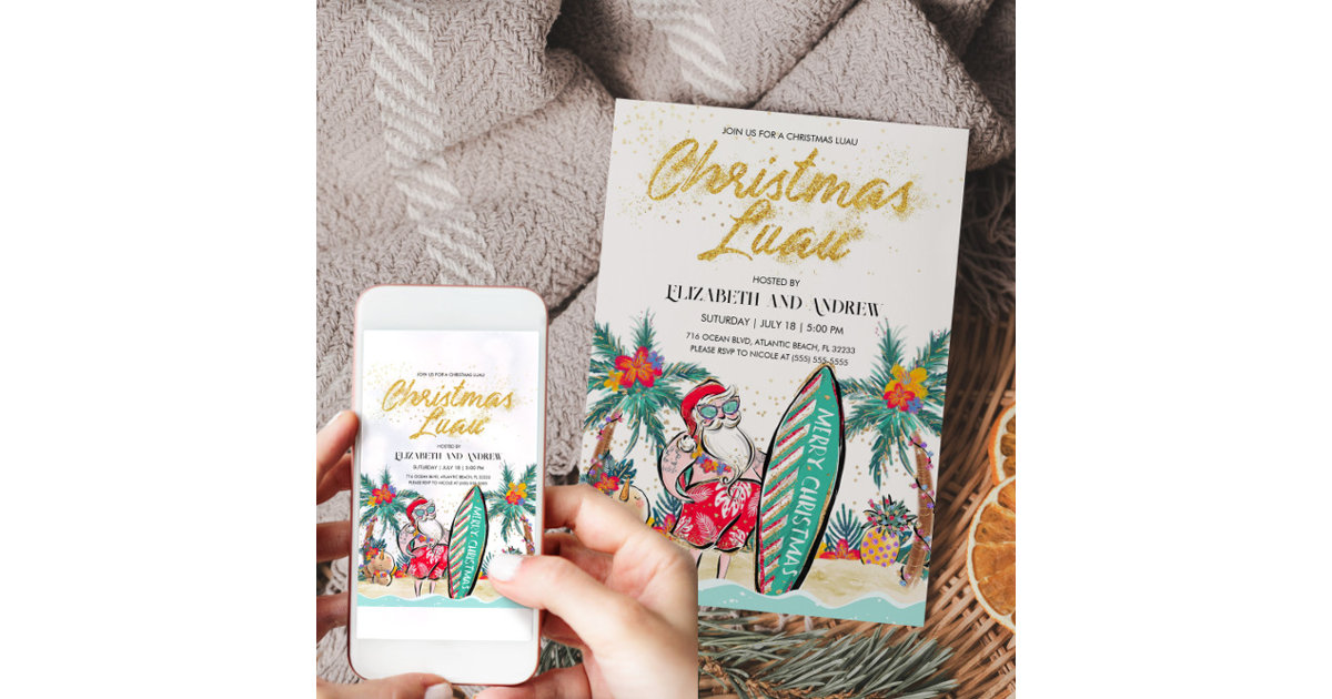 Christmas Luau Tropical Santa Invitation Card | Zazzle