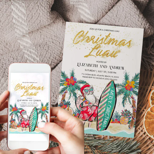 Christmas Luau Tropical Santa Invitation Card | Zazzle