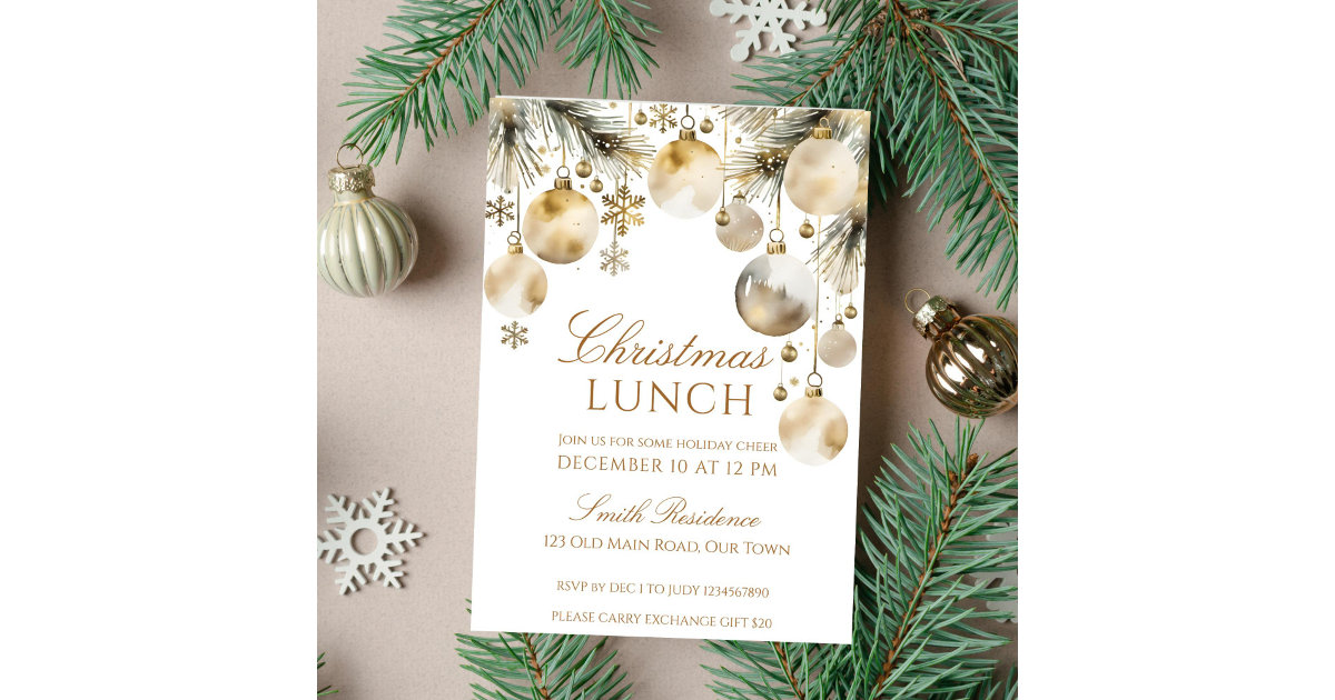 Christmas lunch party snowy boho watercolor invitation | Zazzle