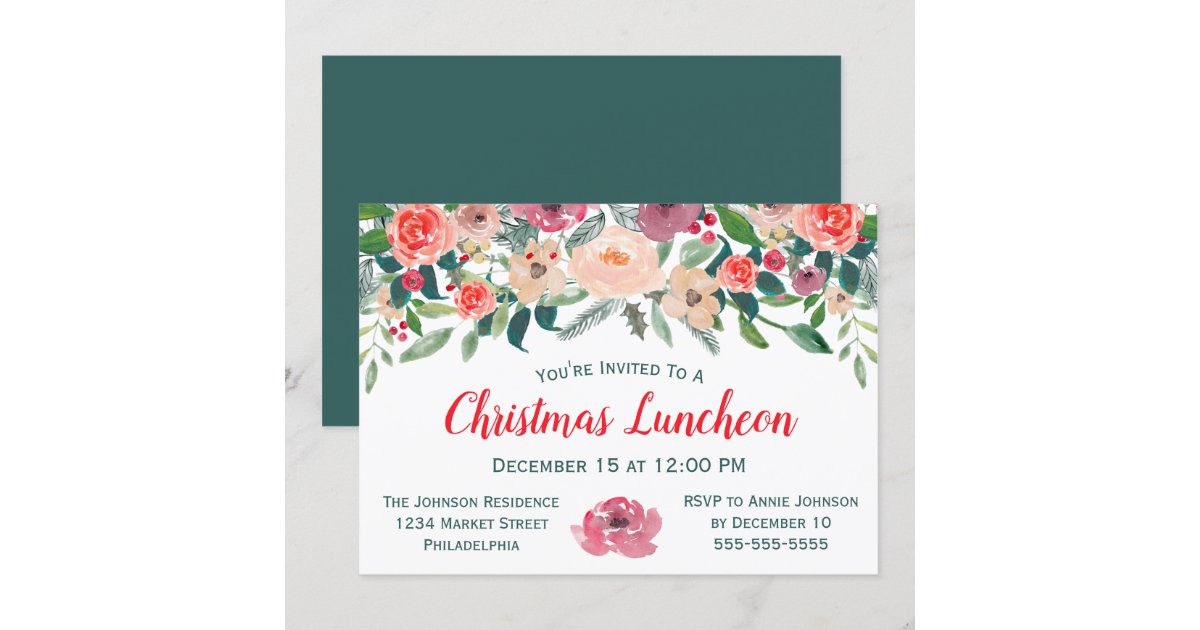 Christmas Luncheon Event Winter Florals Invitation | Zazzle