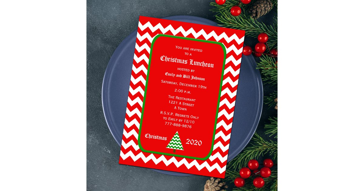 Christmas Luncheon Invitation Red Chevron | Zazzle