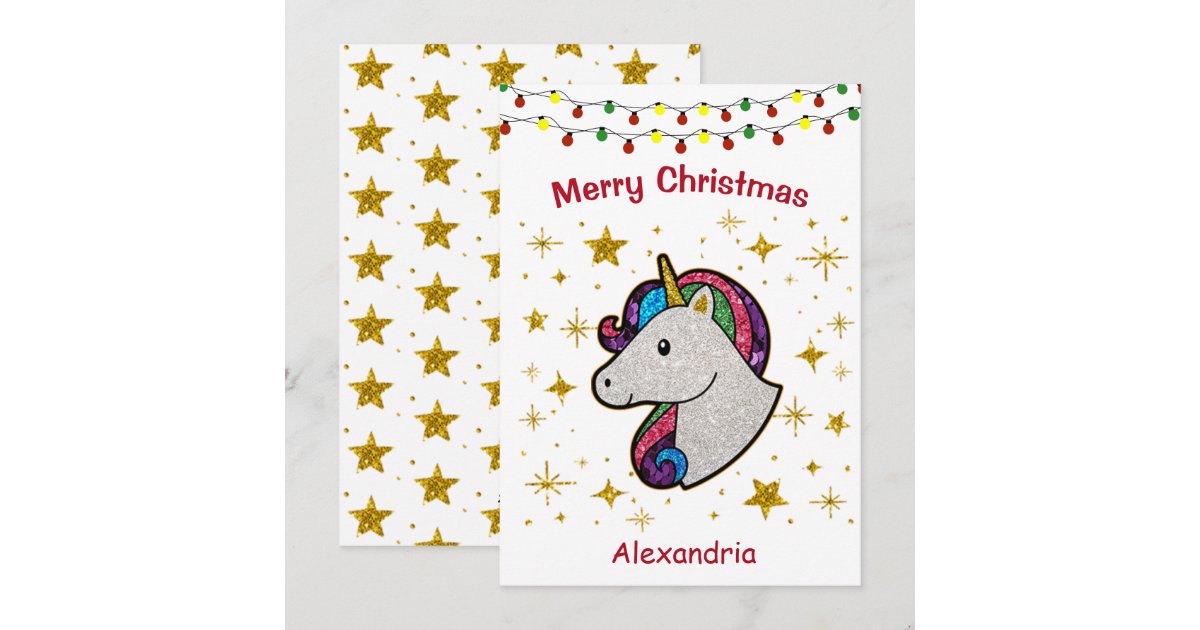 Christmas Magical Unicorn Glitter Holiday Card | Zazzle