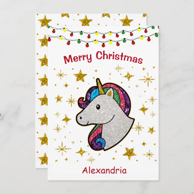 Christmas Magical Unicorn Glitter Holiday Card | Zazzle