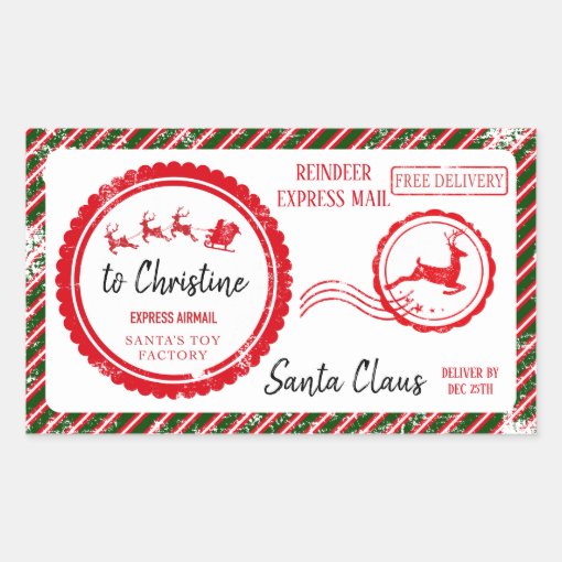 Christmas Mail From Santa North Pole Delivery Rectangular Sticker | Zazzle
