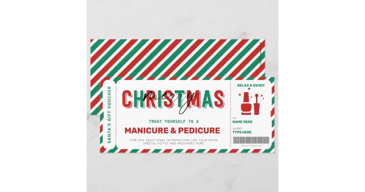 Christmas Manicure Pedicure Gift Voucher Mani Pedi | Zazzle