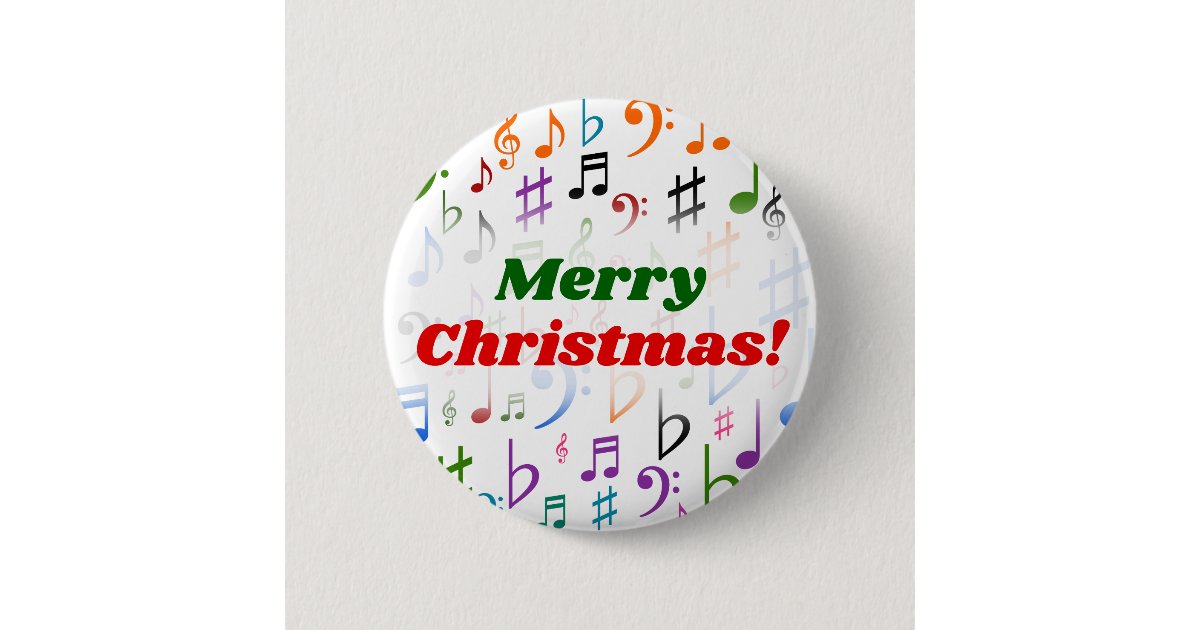 Christmas; Many Colorful Music Notes and Symbols Pinback Button | Zazzle