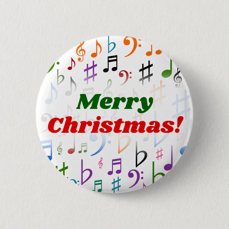 Christmas; Many Colorful Music Notes and Symbols Pinback Button | Zazzle