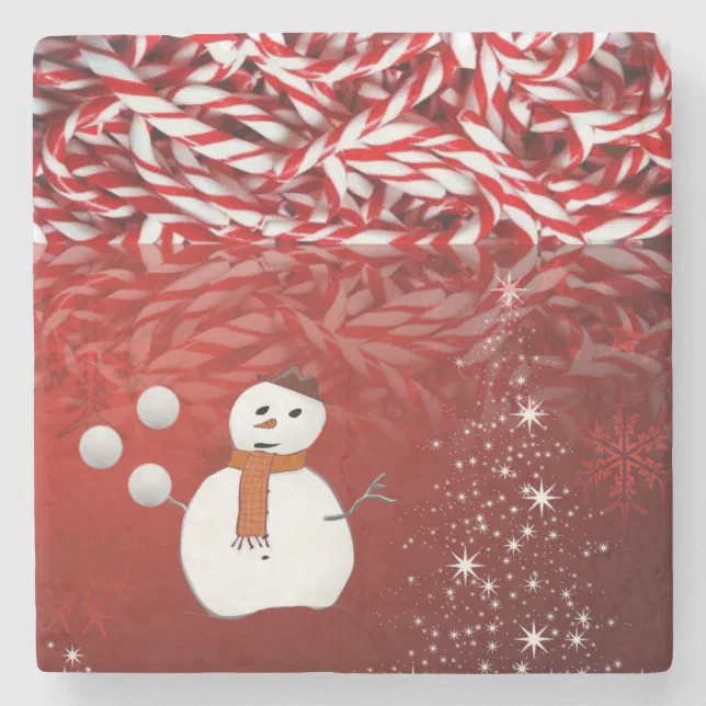Christmas Marble Stone Coaster, Snowman Stone Coaster | Zazzle